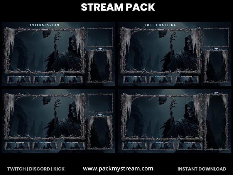 Dark Grim Reaper Animated Stream Overlay Pack | Twitch OBS Gaming ...