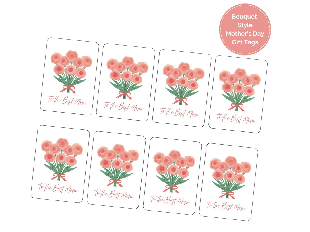 Mother's Day Gift Tags, Floral Bouquet, Coral Pink Script (set of 8) - Etsy