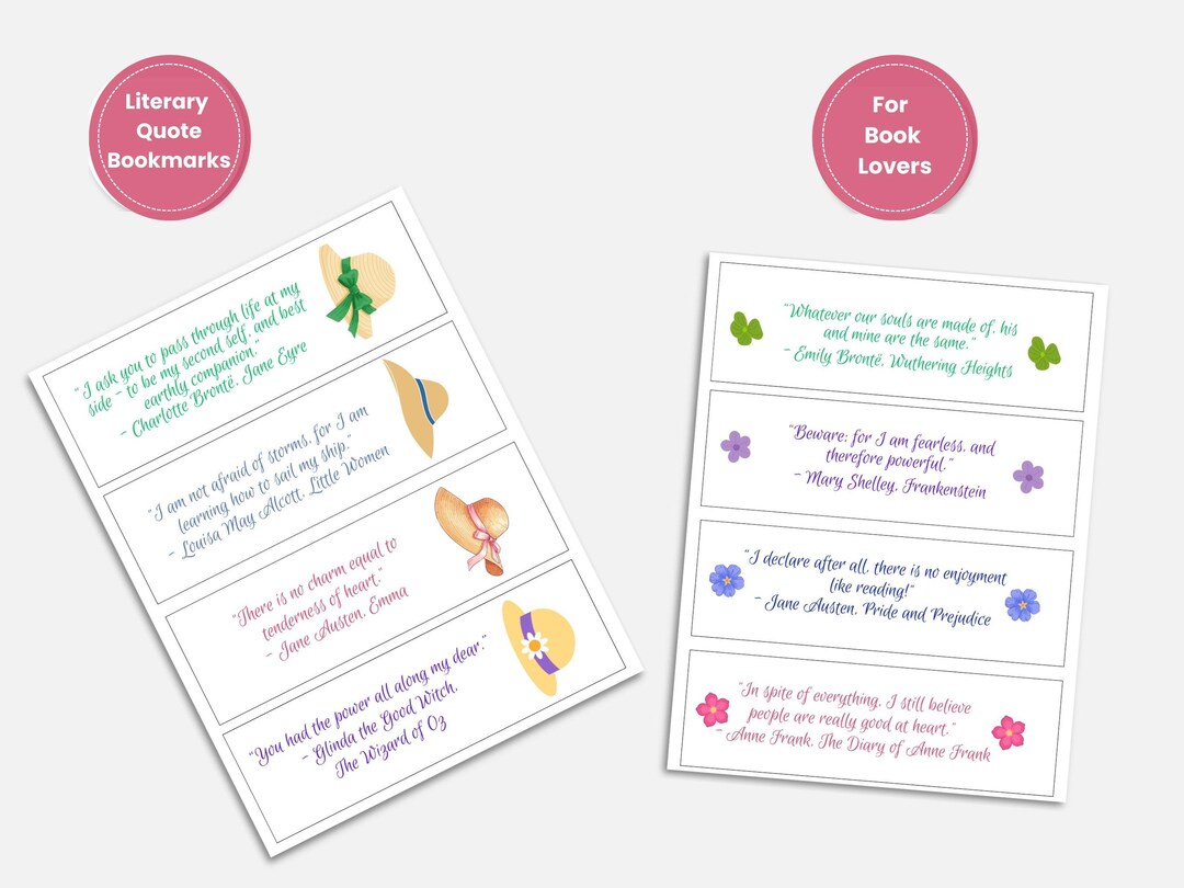 Literary Quotes Bookmarks — Printable Set of 8 | Instant Digital ...