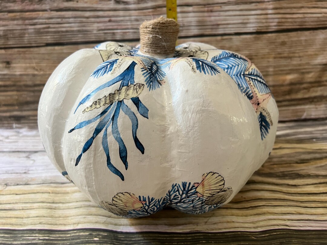 Coastal Large Beach Decoupage Pumpkin, Fall Beach Pumpkin for ...