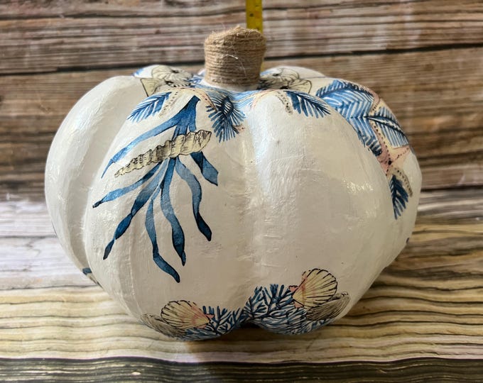 Coastal Large Beach Decoupage Pumpkin, Fall Beach Pumpkin for ...