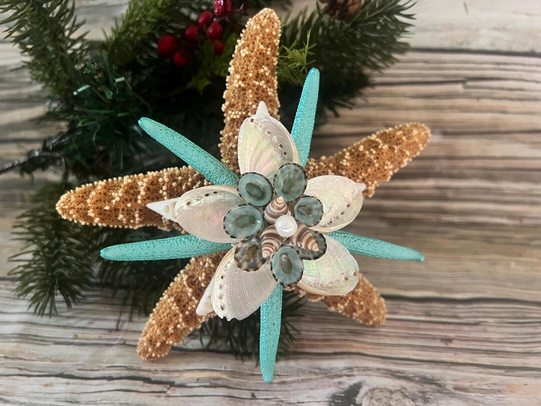 Coastal Beach Theme Sugar Starfish Christmas Tree Topper With Tropical ...