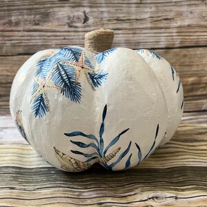 Coastal Large Beach Decoupage Pumpkin, Fall Beach Pumpkin for ...