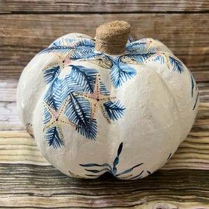 Coastal Large Beach Decoupage Pumpkin, Fall Beach Pumpkin for ...