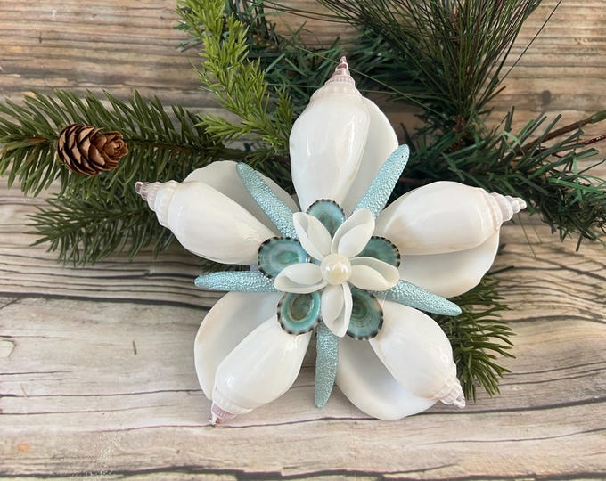 Small Coastal 6 Inch White Seashell Beach Christmas Tree Topper ...