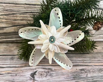 Coastal 7 Inch Pearl White Starfish Abalone Seashell Christmas Tree ...