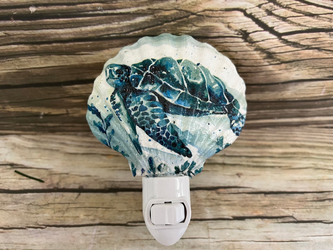 Sea Turtle Decoupage Seashell Night Light, Nite Light, Coastal Theme ...