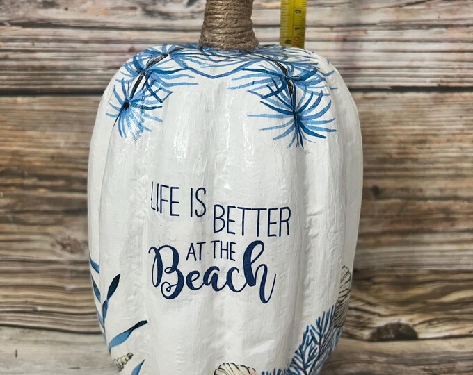 Coastal Beach Decoupage Pumpkin, Fall Beach Pumpkin for Decorations ...