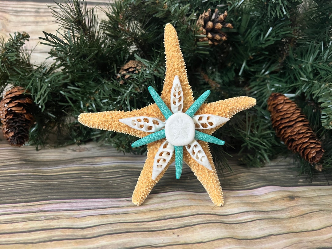6 Inch Coastal Beach Theme Starfish and Sand Dollar Christmas Tree ...