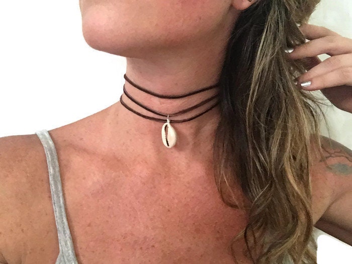 Wrap Suede Seashell Choker Necklace Beach Seashell Choker | Etsy