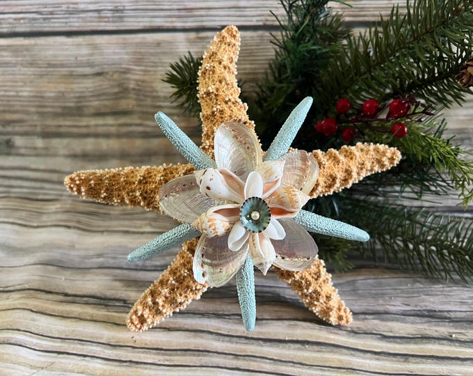 Coastal Beach Theme Sugar Starfish Christmas Tree Topper With Tropical ...