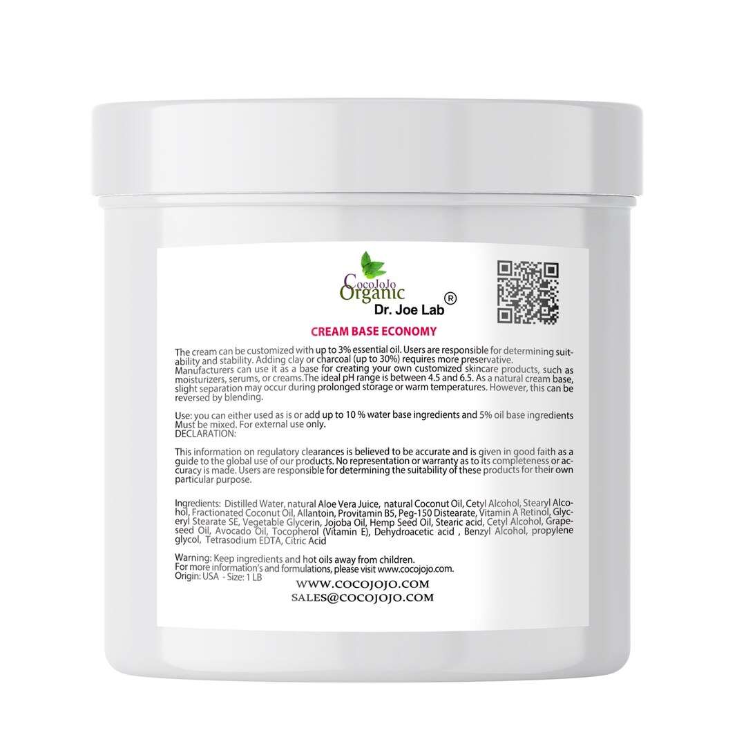Cream Base Bulk Natural Organic Pure Vegan Economy Rich Base for ...