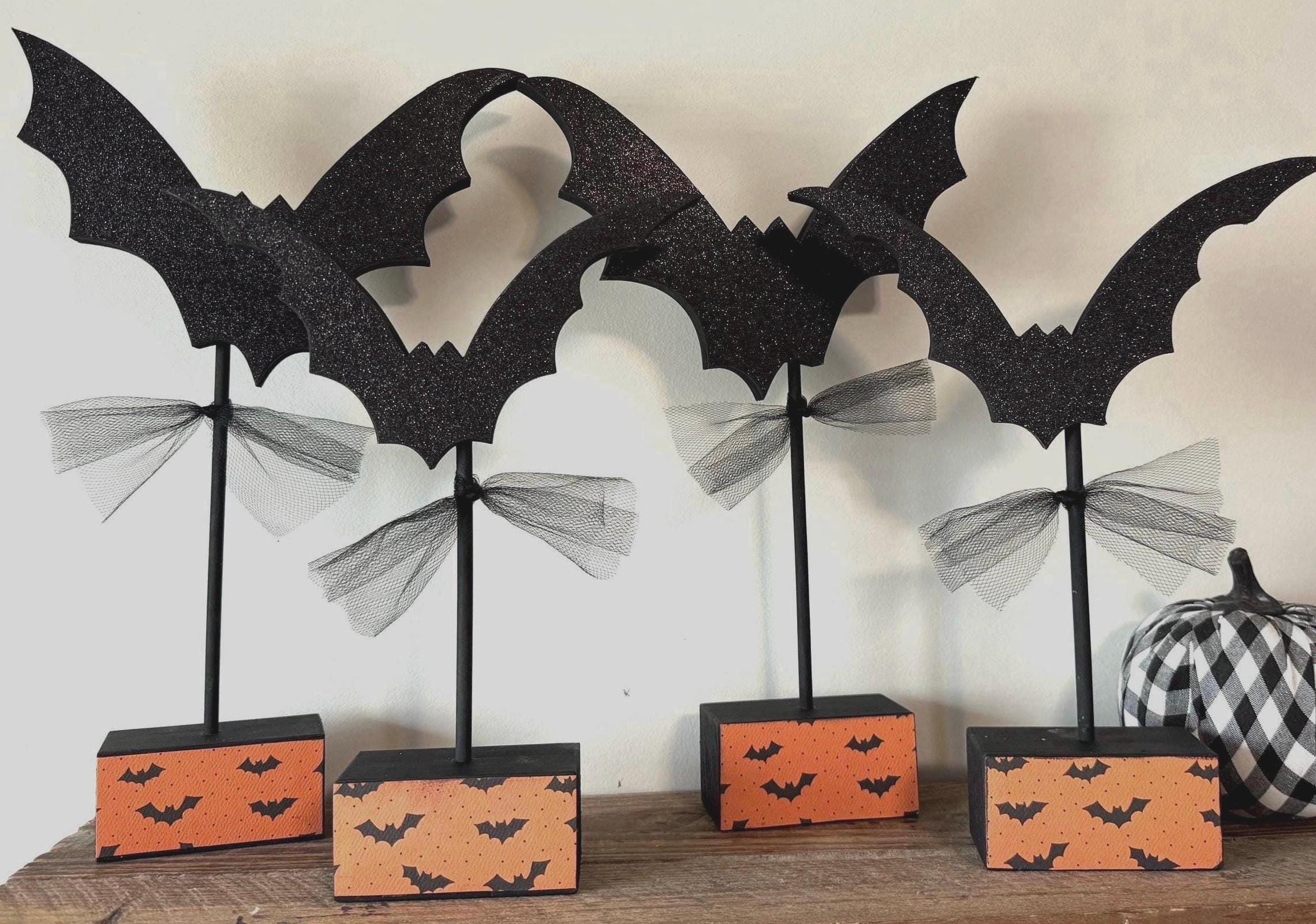Glittered Wooden Halloween Bats: Spooky Holiday Decor - Etsy