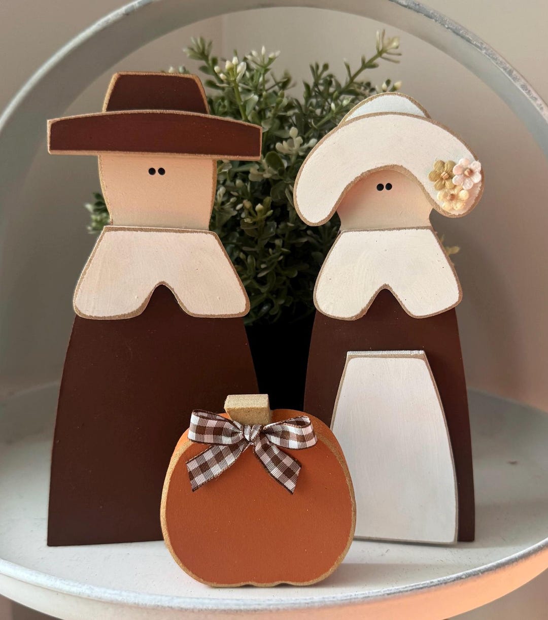 7" Wood Pilgrim Set With Pumpkin Farmhouse Thanksgiving Decor - Etsy