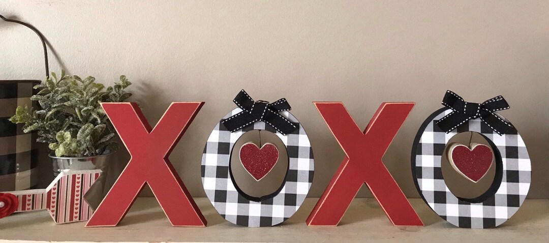 XOXO Wood Block Set: Buffalo Check Valentine's Mantel Decor - Etsy