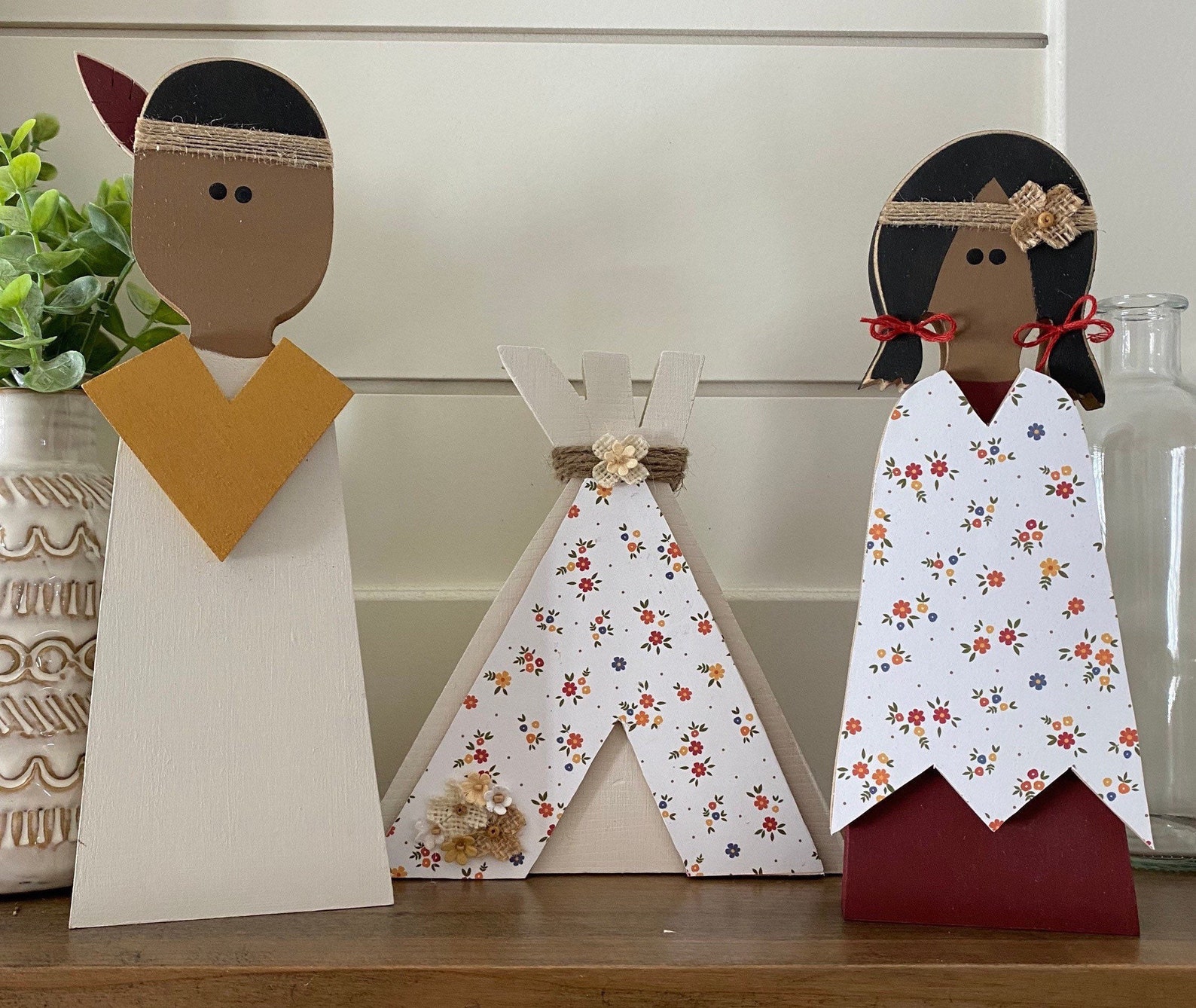Wood Native American Set Indians Fall Decor Thanksgiving - Etsy