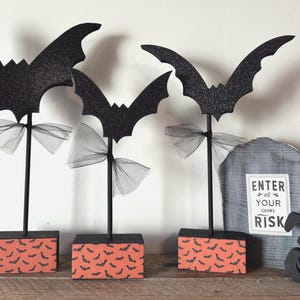 Glittered Wooden Halloween Bats: Spooky Holiday Decor - Etsy