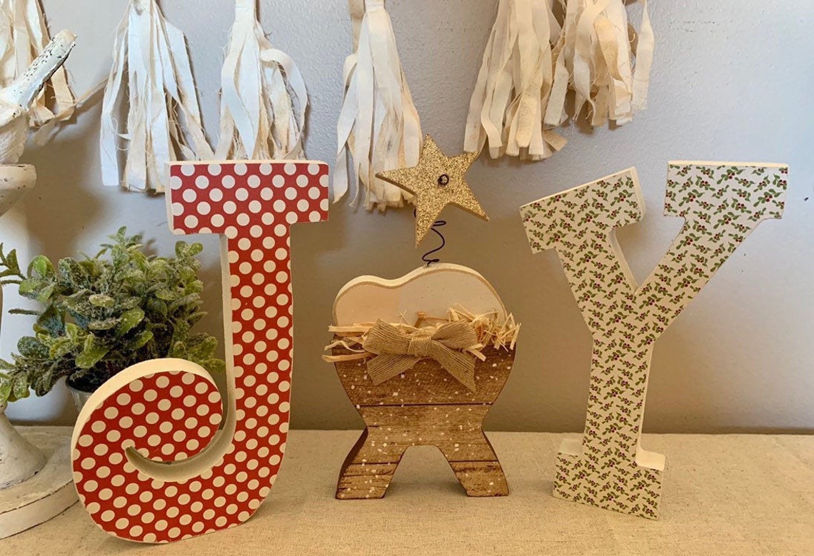 Christmas Joy Letter Set Wood Blocks Manger Baby Jesus Holiday - Etsy