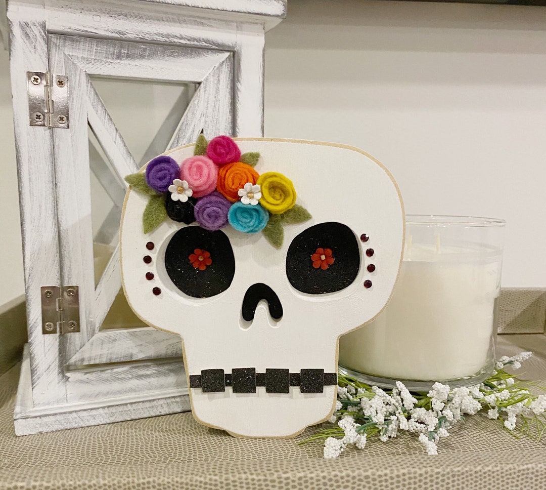 Dia De Los Muertos Skull Day of the Dead Wood Craft Candy Calavera ...