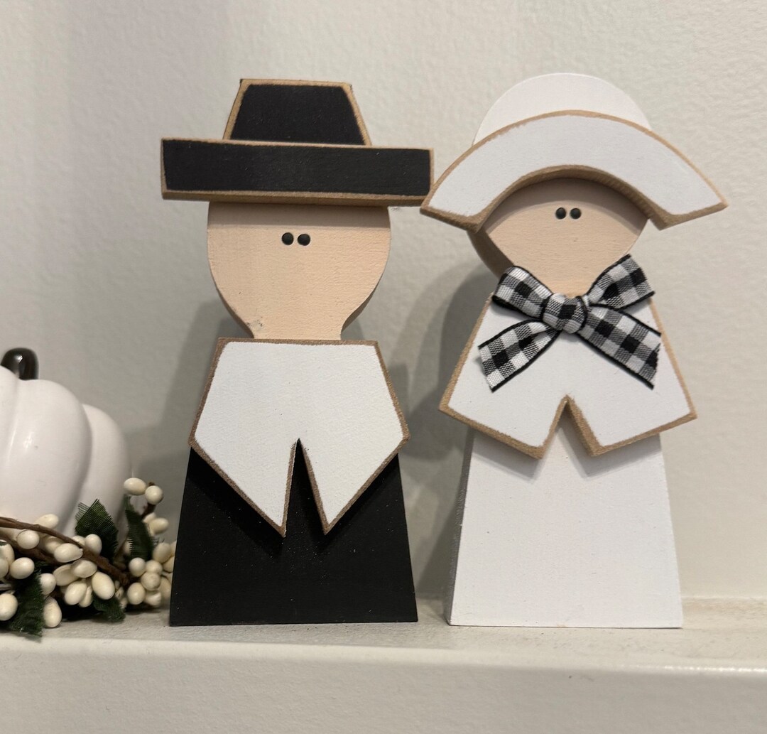 NEW Wood Pilgrims Fall Decor Primitive/farmhouse Mantle/ Shelf Decor ...