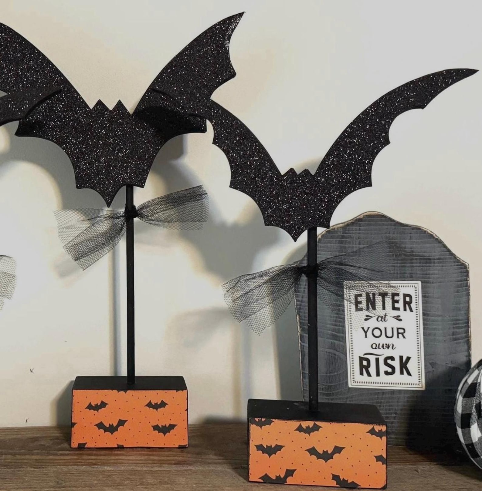 Glittered Wooden Halloween Bats: Spooky Holiday Decor - Etsy