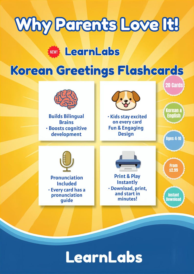 Korean Flashcard Mega Bundle – Kids Vocabulary Learning PDF (instant ...