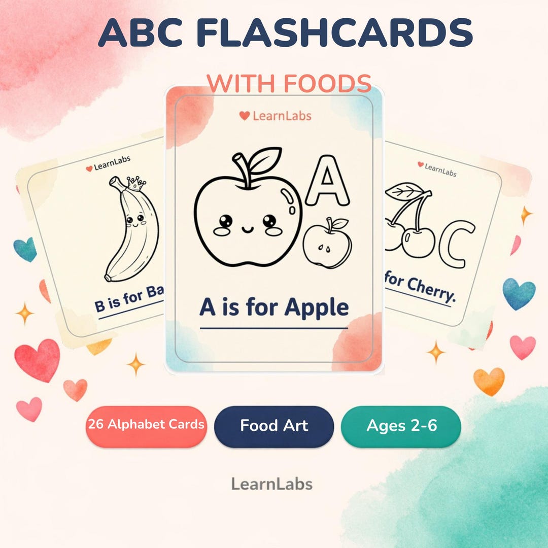 Food ABC Flashcards for Kids – Alphabet Learning Cards (digital ...