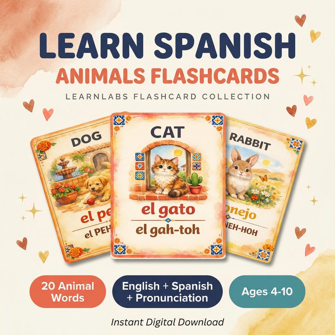 Spanish Animals Flashcards for Kids – Bilingual Vocabulary Learning ...