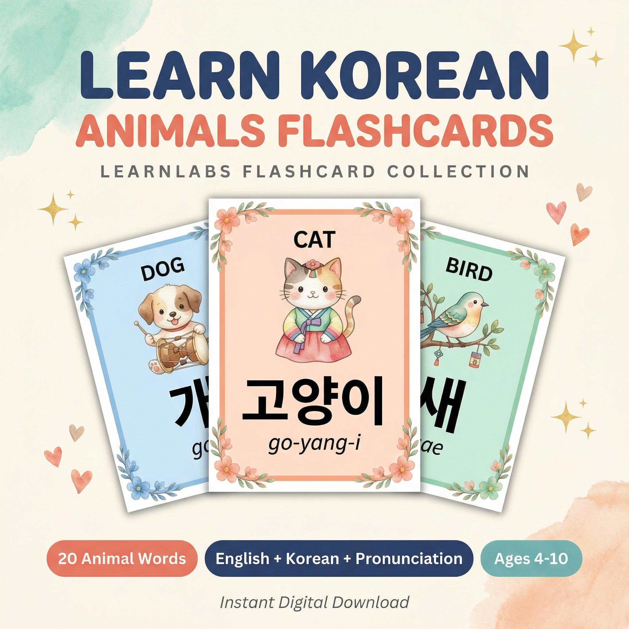 Korean Animals Flashcards for Kids – Printable Vocabulary PDF (instant ...