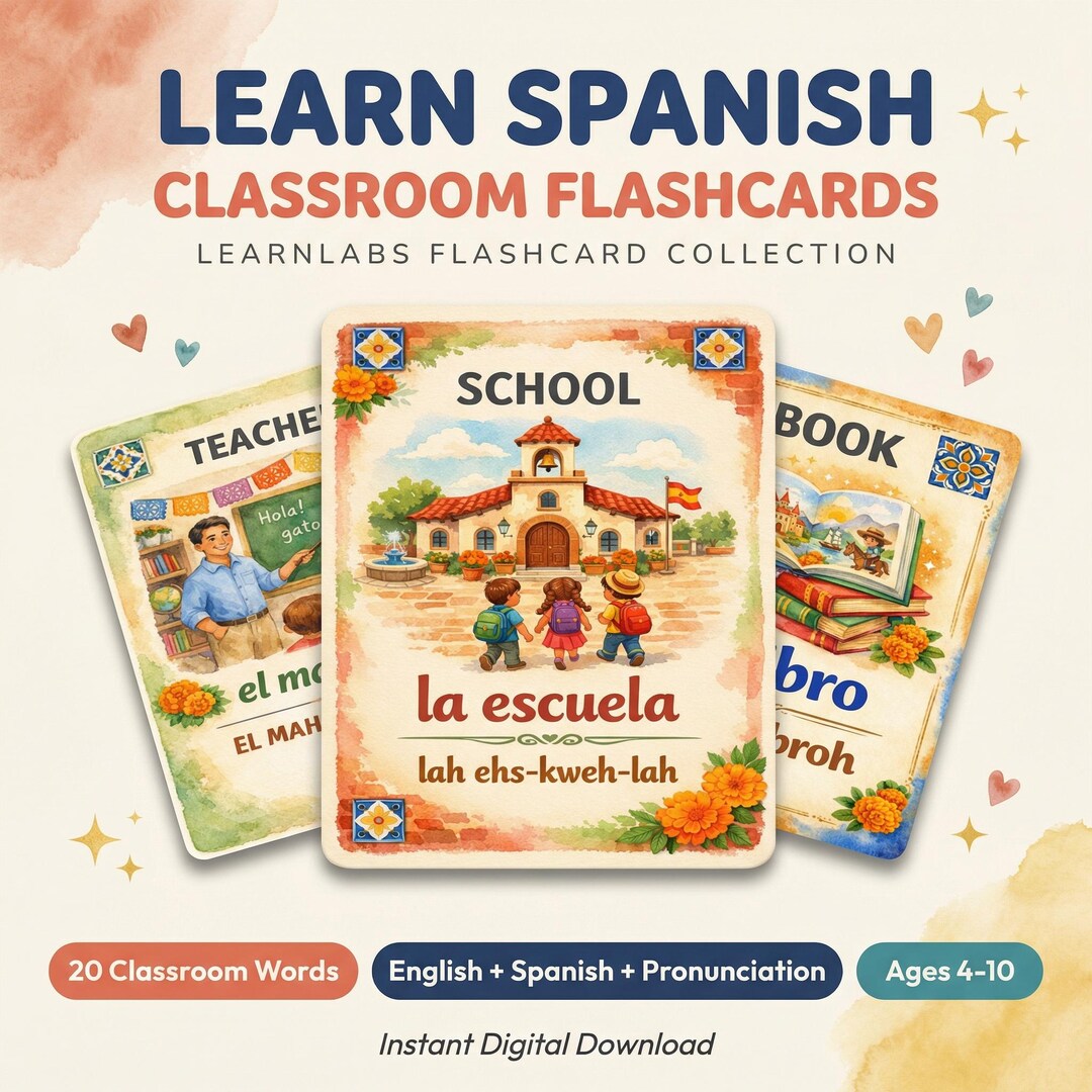 Spanish Classroom Flashcards for Kids – Vocabulary Cards (digital ...