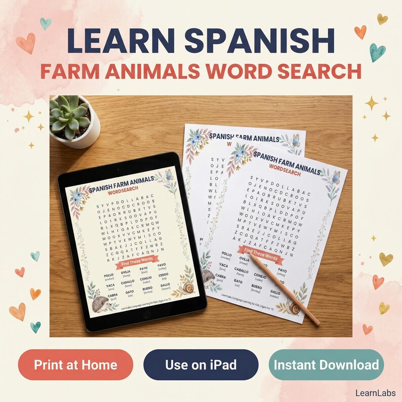 Spanish Farm Animals Word Search – Vocabulary Learning Puzzle (PDF ...
