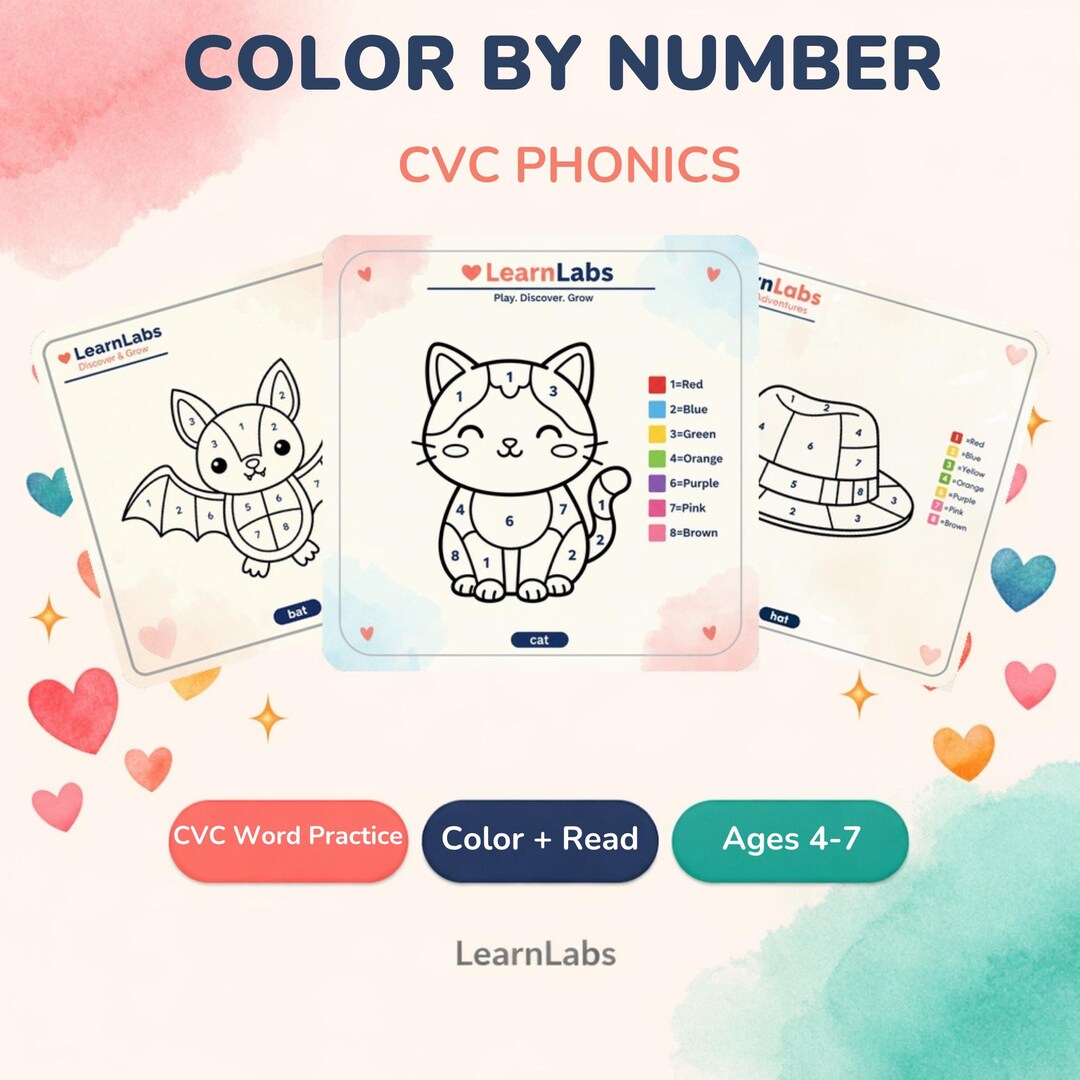 CVC Words Color by Number Phonics Coloring Pages (digital Download) - Etsy