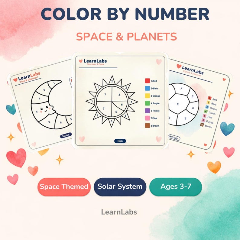 Space Planets Color by Number Printable: Solar System Activity (ages 3 ...