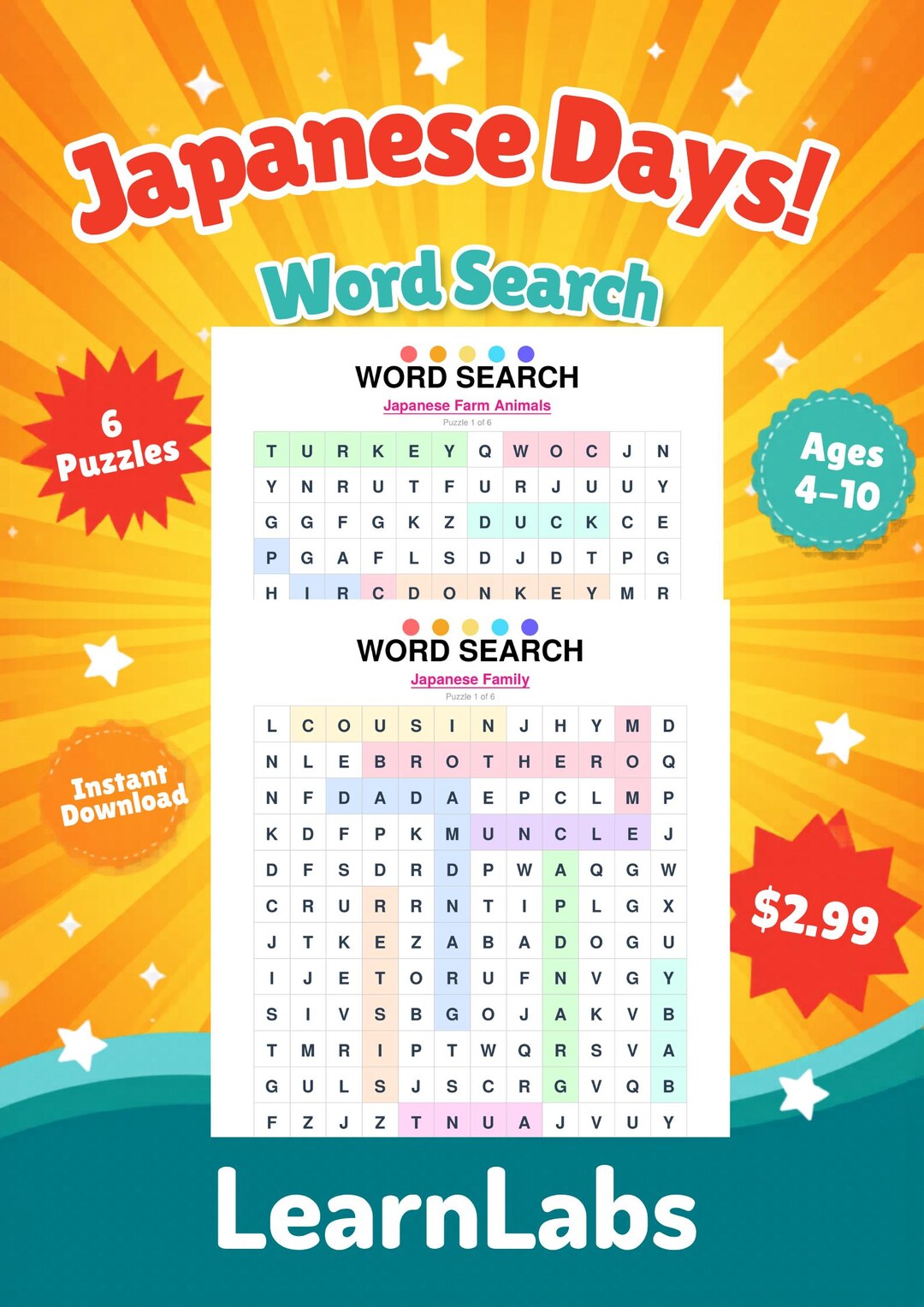 Japanese Days Word Search Printable – Vocabulary Learning Activity (PDF ...