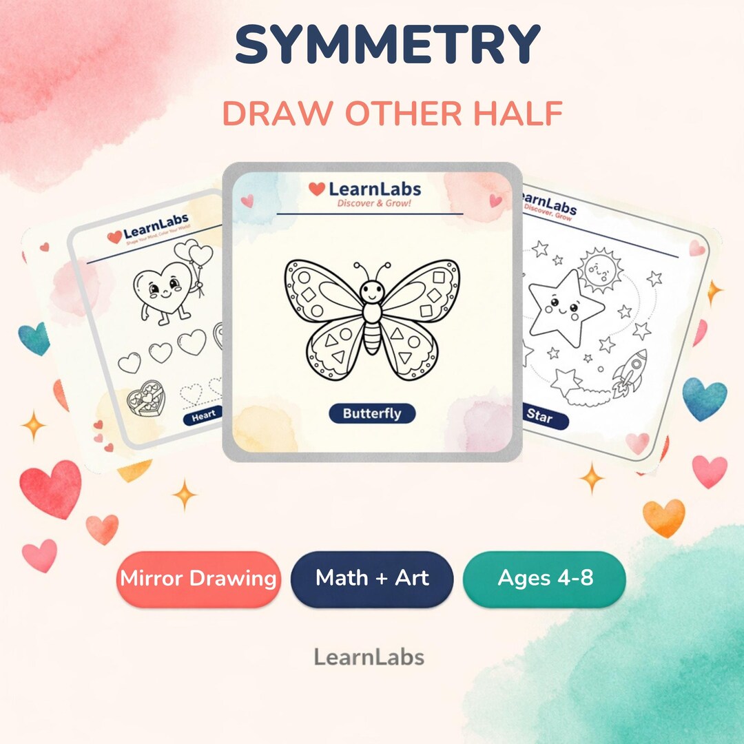 Symmetry Drawing Worksheets: Preschool Math Art Activity (digital ...