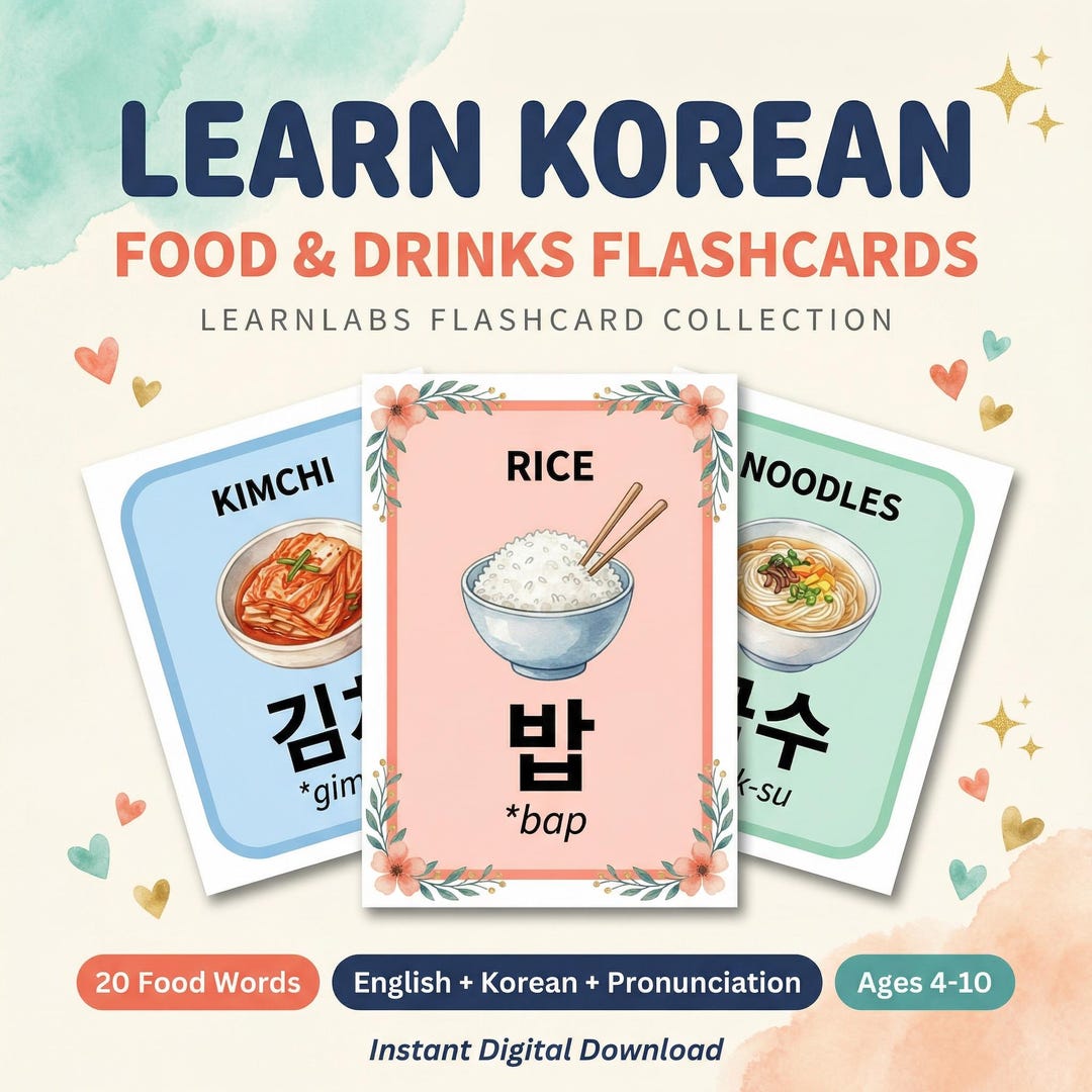 Korean Food and Drinks Flashcards for Kids – Bilingual Vocabulary PDF ...