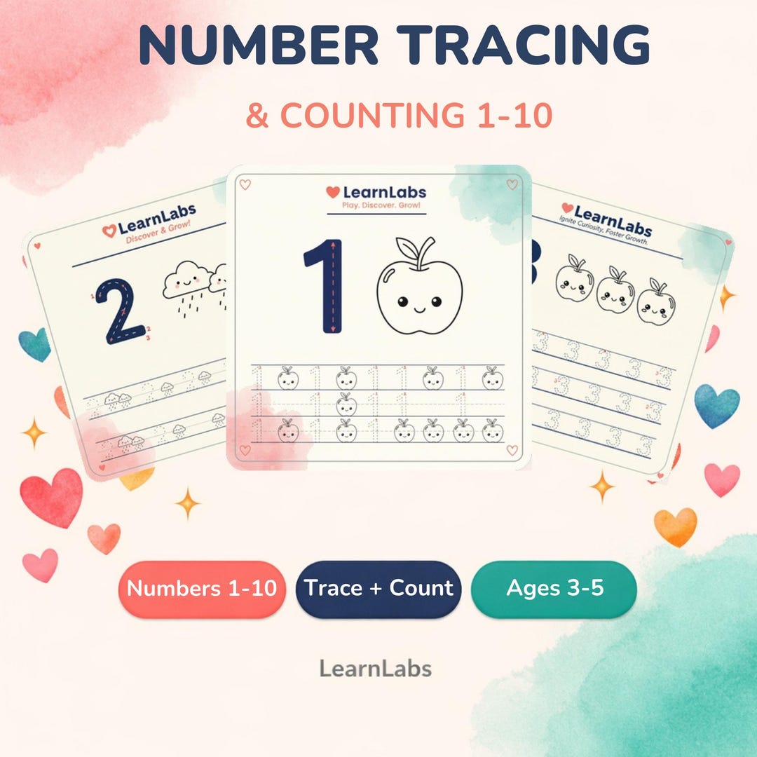 Number Tracing and Counting Worksheets 1-10 (preschool, Kindergarten ...