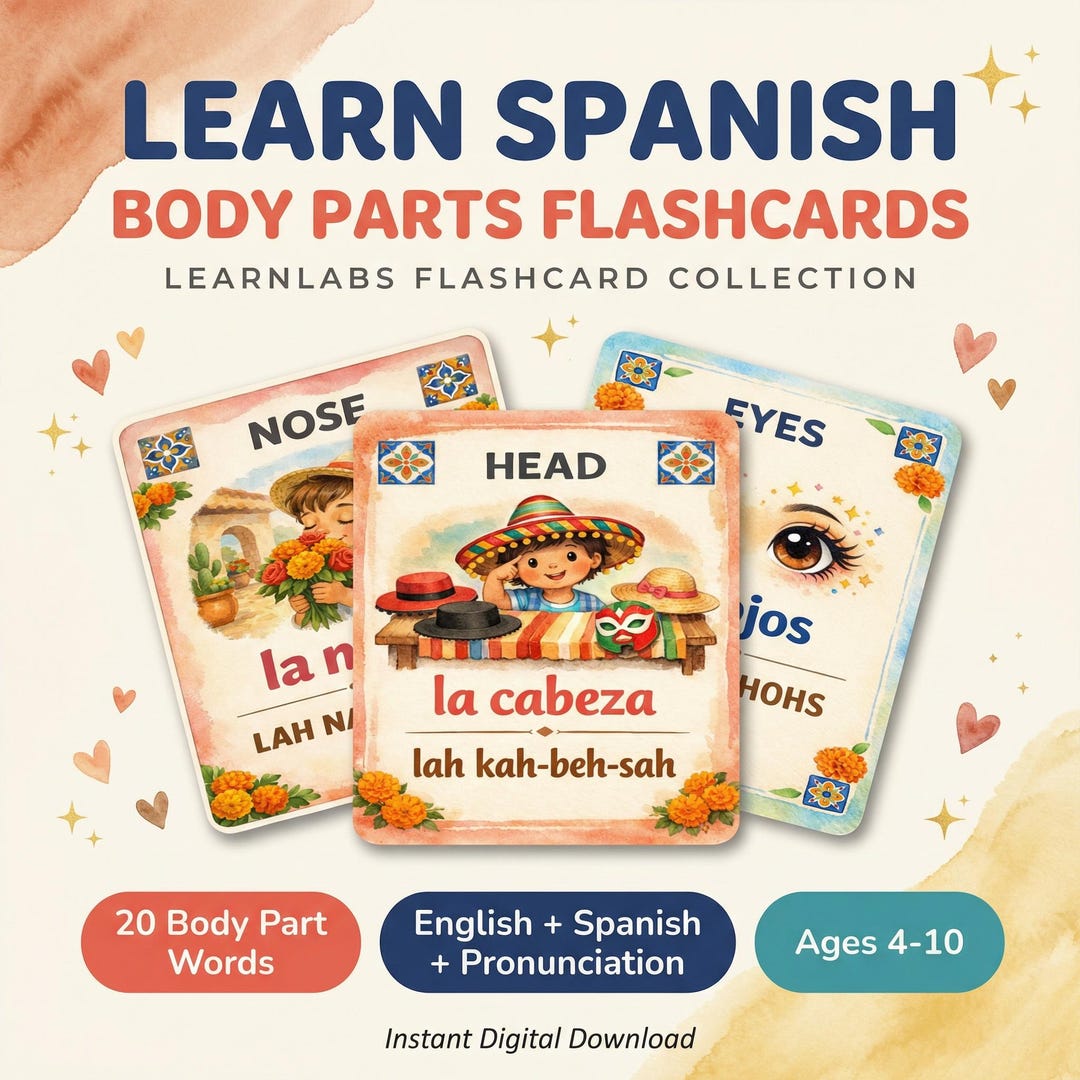 Spanish Body Parts Flashcards for Kids – Bilingual Learning PDF - Etsy