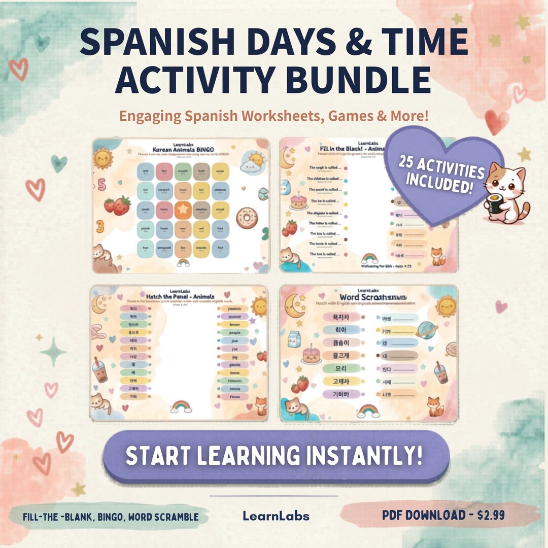 Spanish Days Activity Pack for Kids – 68 Pages, 5 Activities (digital ...