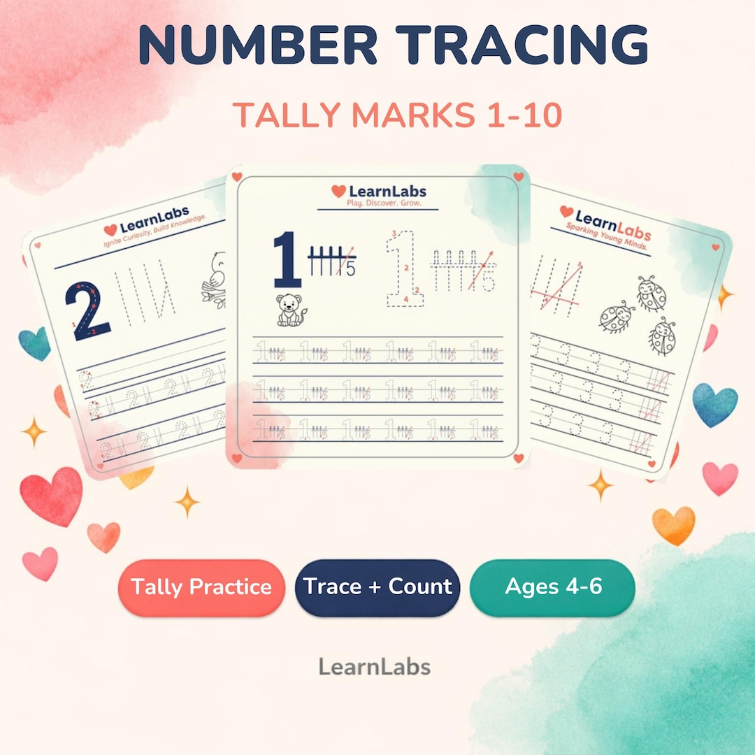 Tally Marks Worksheets 1-10: Printable Number Tracing Practice ...