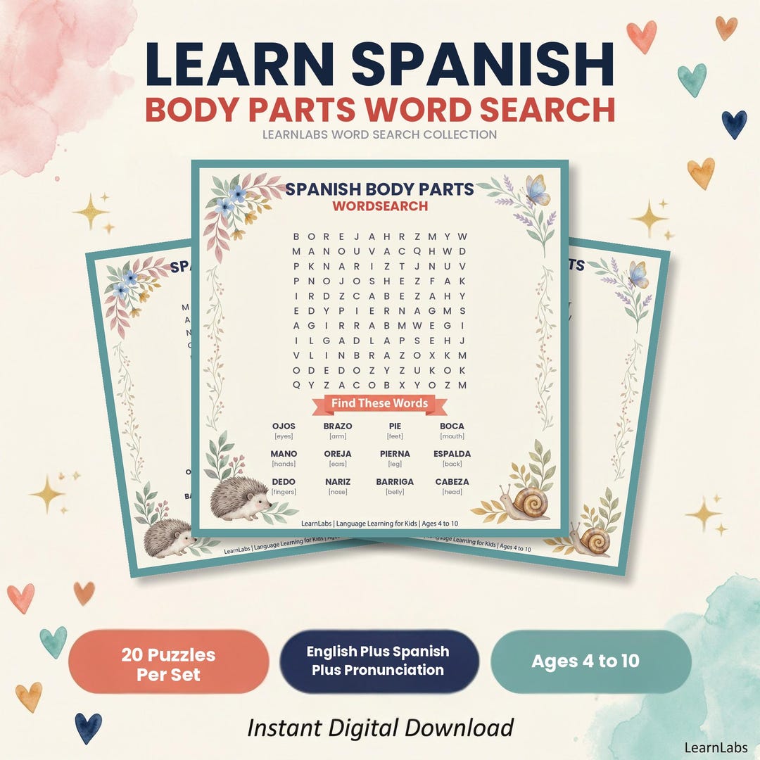 Spanish Body Parts Word Search Printable – Language Learning Activity ...