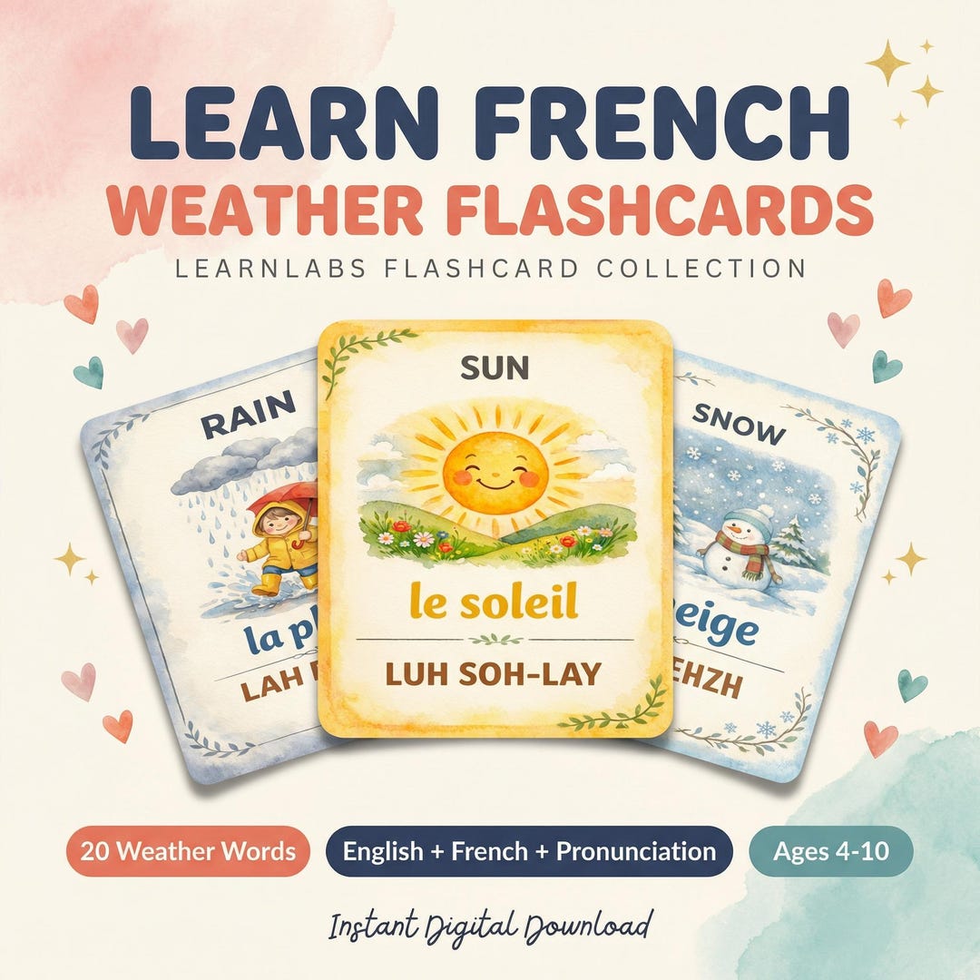 French Weather Flashcards for Kids – Bilingual Vocabulary Learning ...