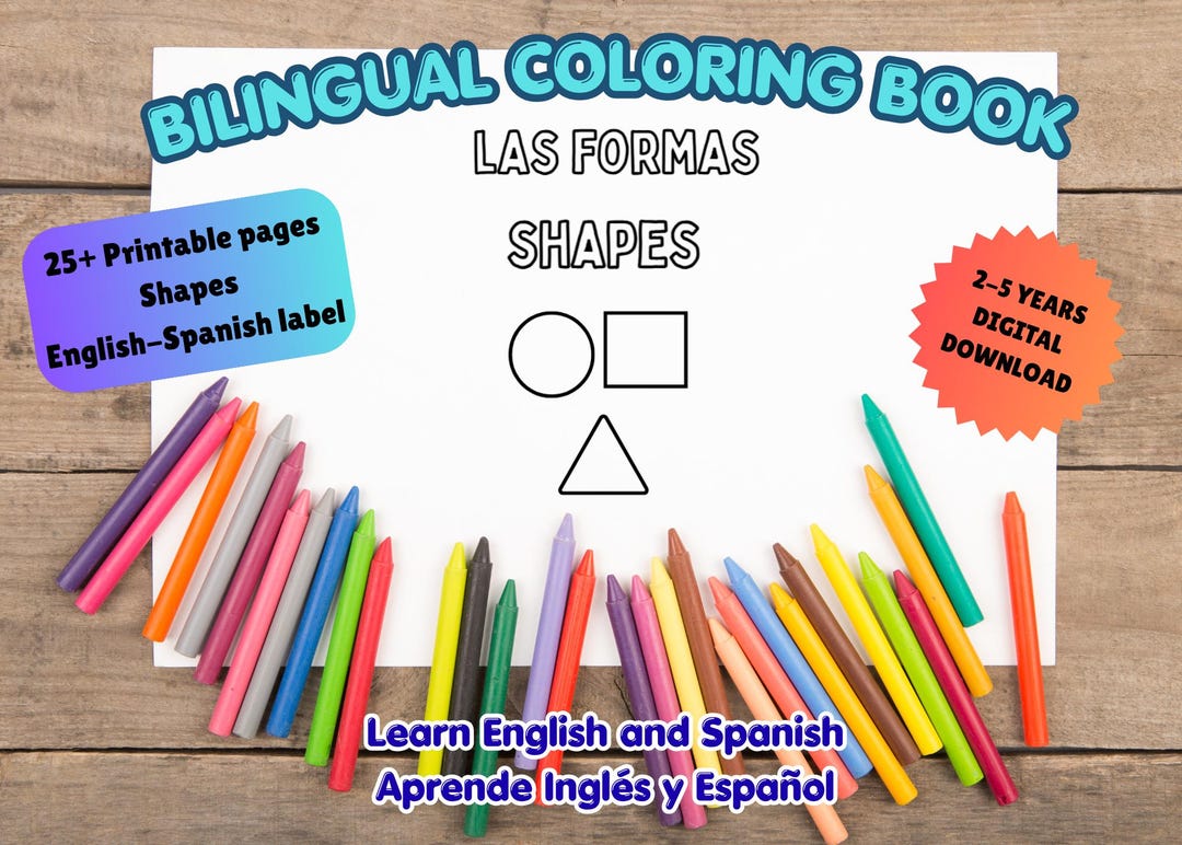 Bilingual Shapes Coloring Book Printable | English Spanish Learning for ...
