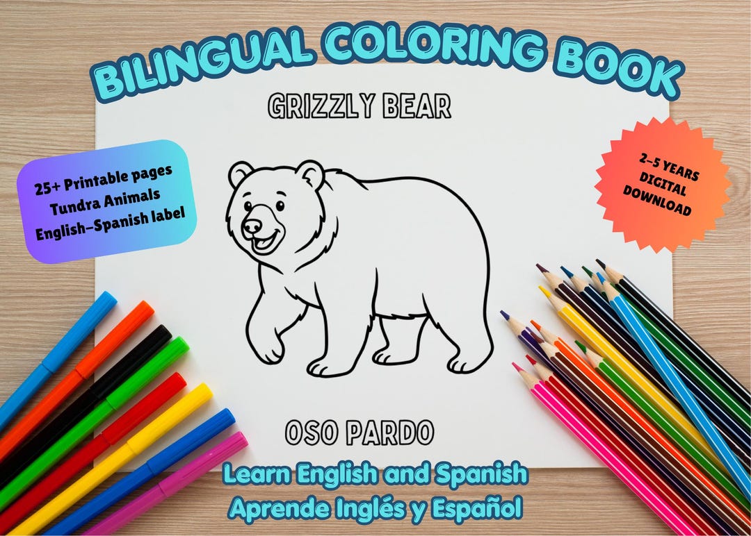 Bilingual Tundra Animals Coloring Book | English Spanish Toddler ...