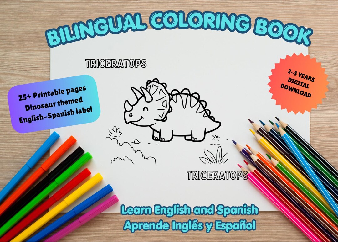 Bilingual Dinosaur Coloring Book | English Spanish Toddler Learning ...