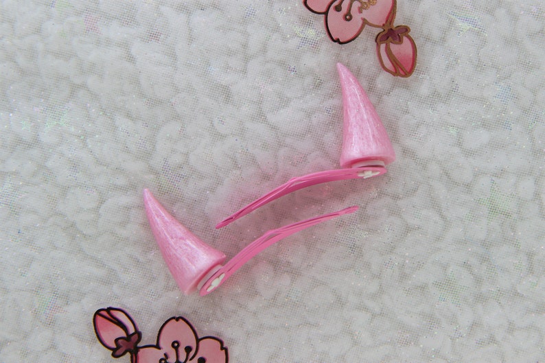 Kawaii Pink Monster Horn Hair Clips - Etsy