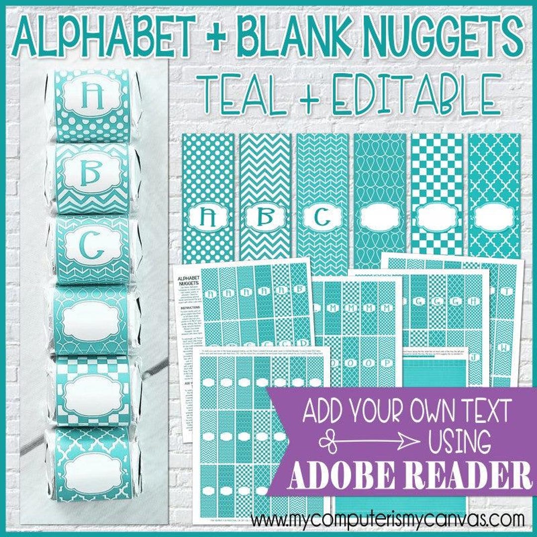 Alphabet + Blank Nugget Wrappers {teal} Printable - Etsy