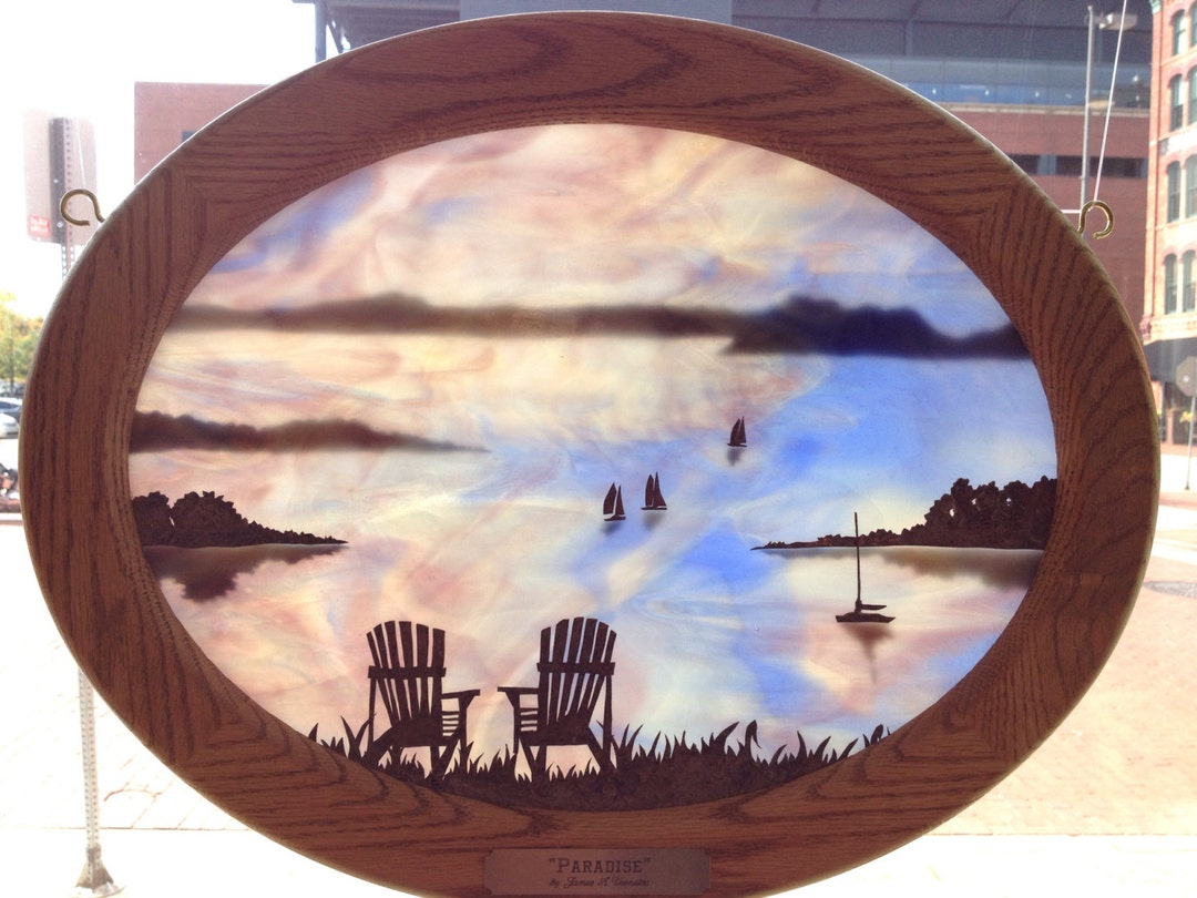 Stained Glass Copper Overlay beach Lazy Day paradise - Etsy