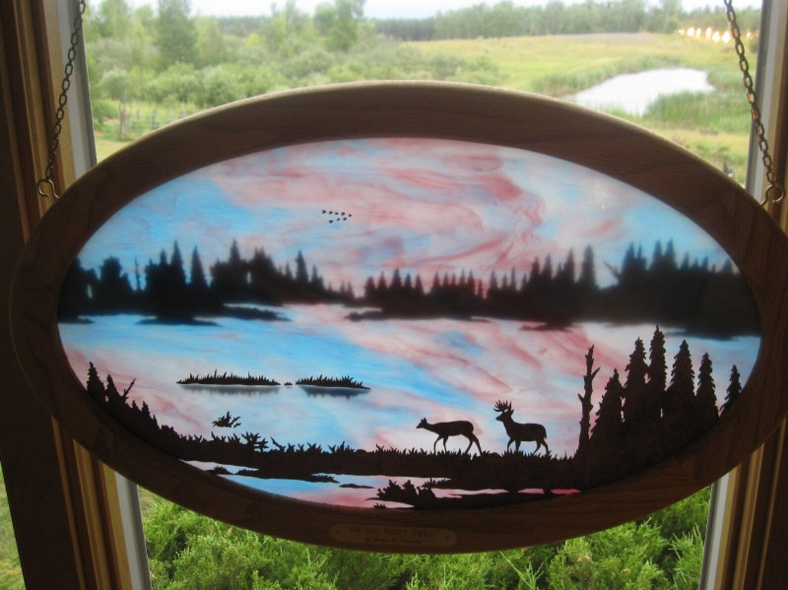 Stained Glass Copper Overlay White Tailed Deer Scene on the Right Trail ...