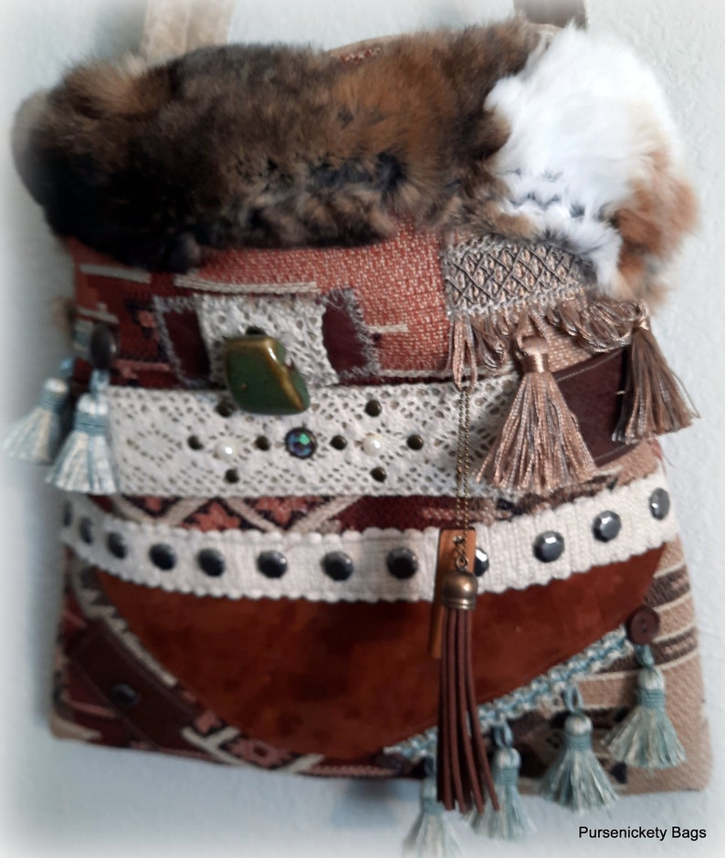Navajo Shoulder Bag, Leather, Tassels, Handmade Bag, Fur Trim, Navajo ...